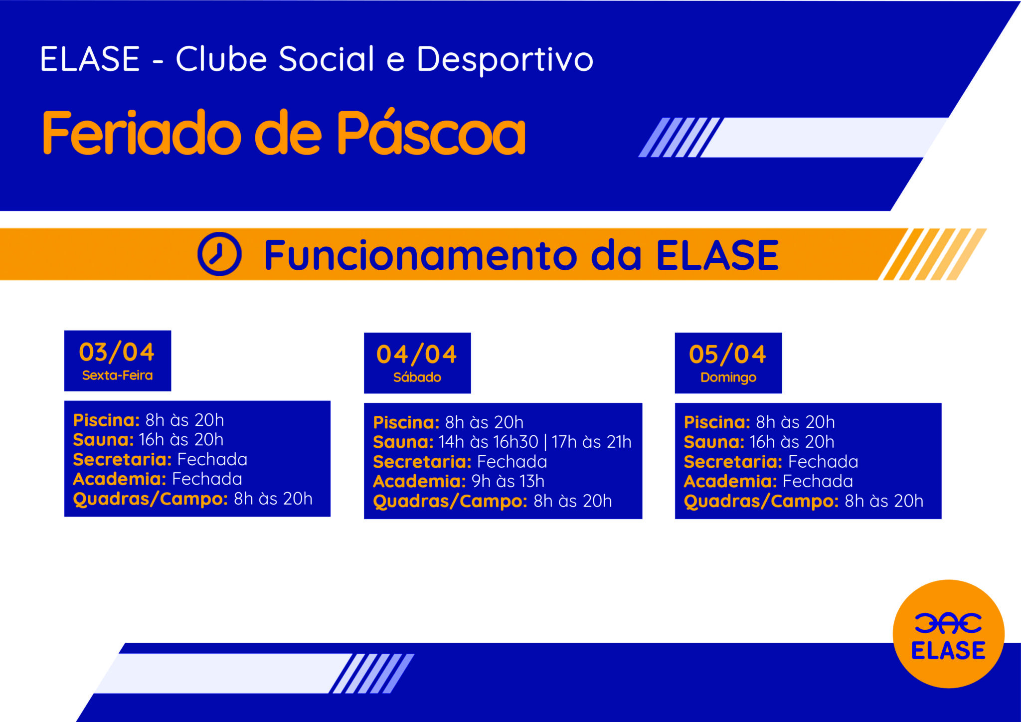 Veja como fica o funcionamento da ELASE no feriado de Páscoa. - Elase