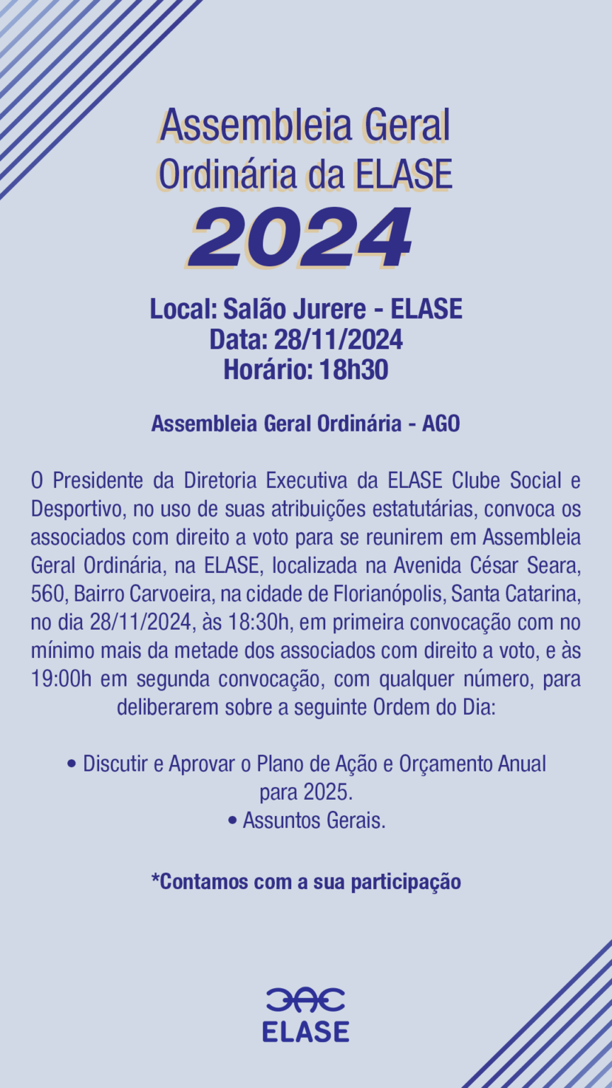 Assembleia Geral Ordinária da ELASE. - Elase