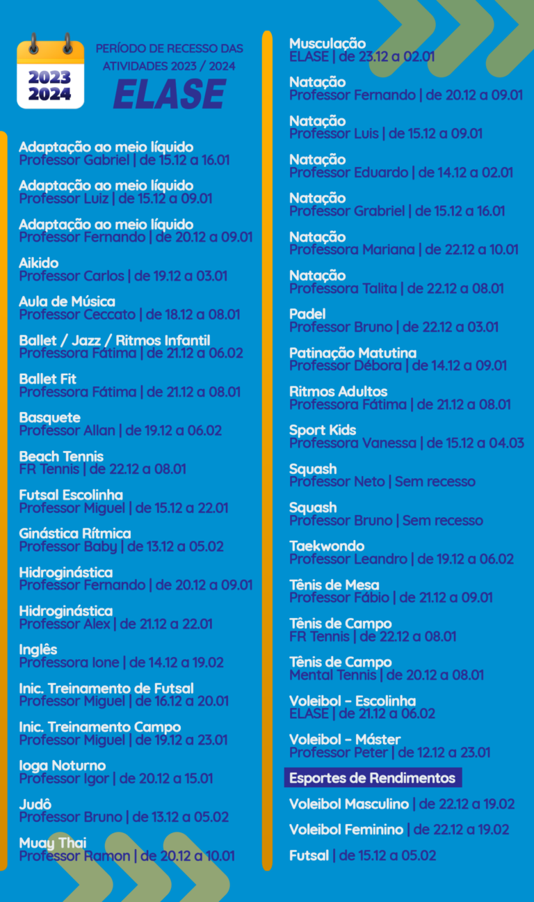Calendário de recesso das atividades na ELASE. - Elase